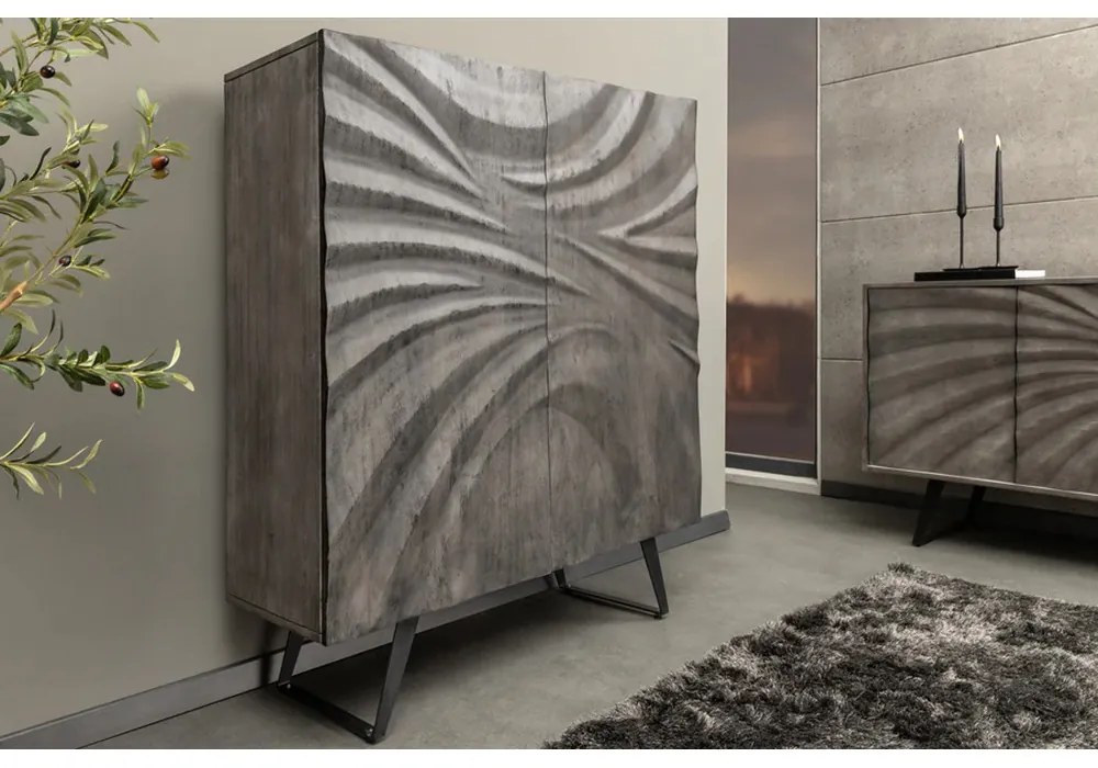 Massive home | Vysoká komoda HURRICANE 120cm 3D akátové dřevo
