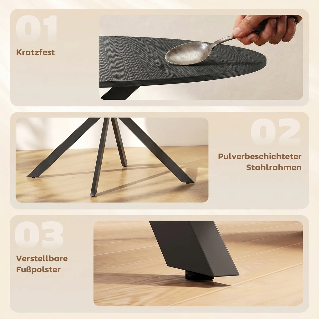 HOMCOM kulatý jídelní stůl pro 4, Ø120 cm, industriální styl s ocelovými X-nohami, pro jídelnu, kuchyni nebo domácí kancelář, černý