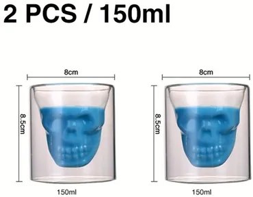 Panákové sklenice ve tvaru lebky Set: 2 ks 150 ml