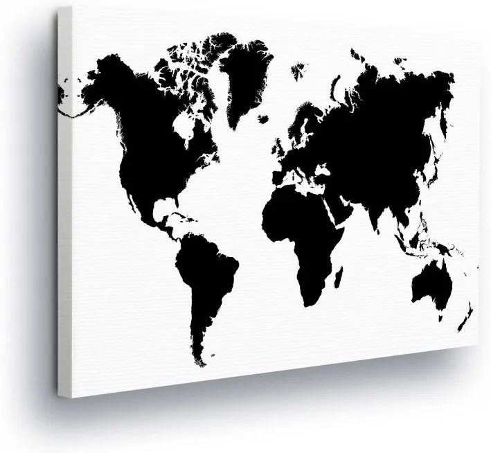 GLIX Obraz na plátně - Černobílá Mapa Světa 80x60 cm