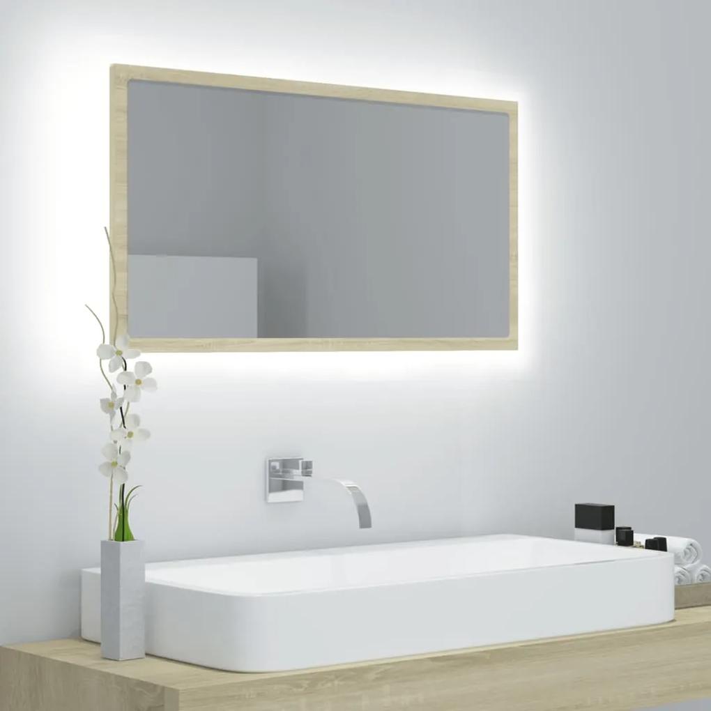 804927 vidaXL Koupelnové zrcadlo LED dub sonoma 80 x 8,5 x 37 cm dřevotříska