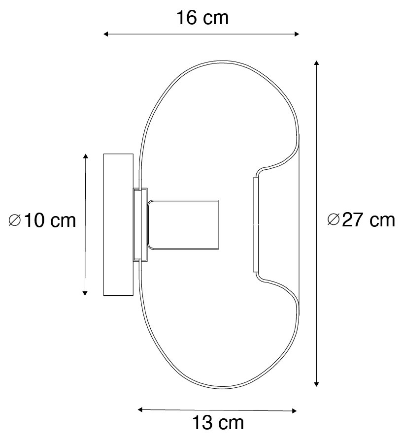 Art Deco nástěnná lampa černá s kouřovým sklem - Ayesha