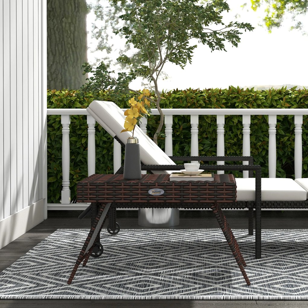 Outsunny ratanový skládací zahradní stůl hnědý 60x41x41cm ideální na balkon a terasu