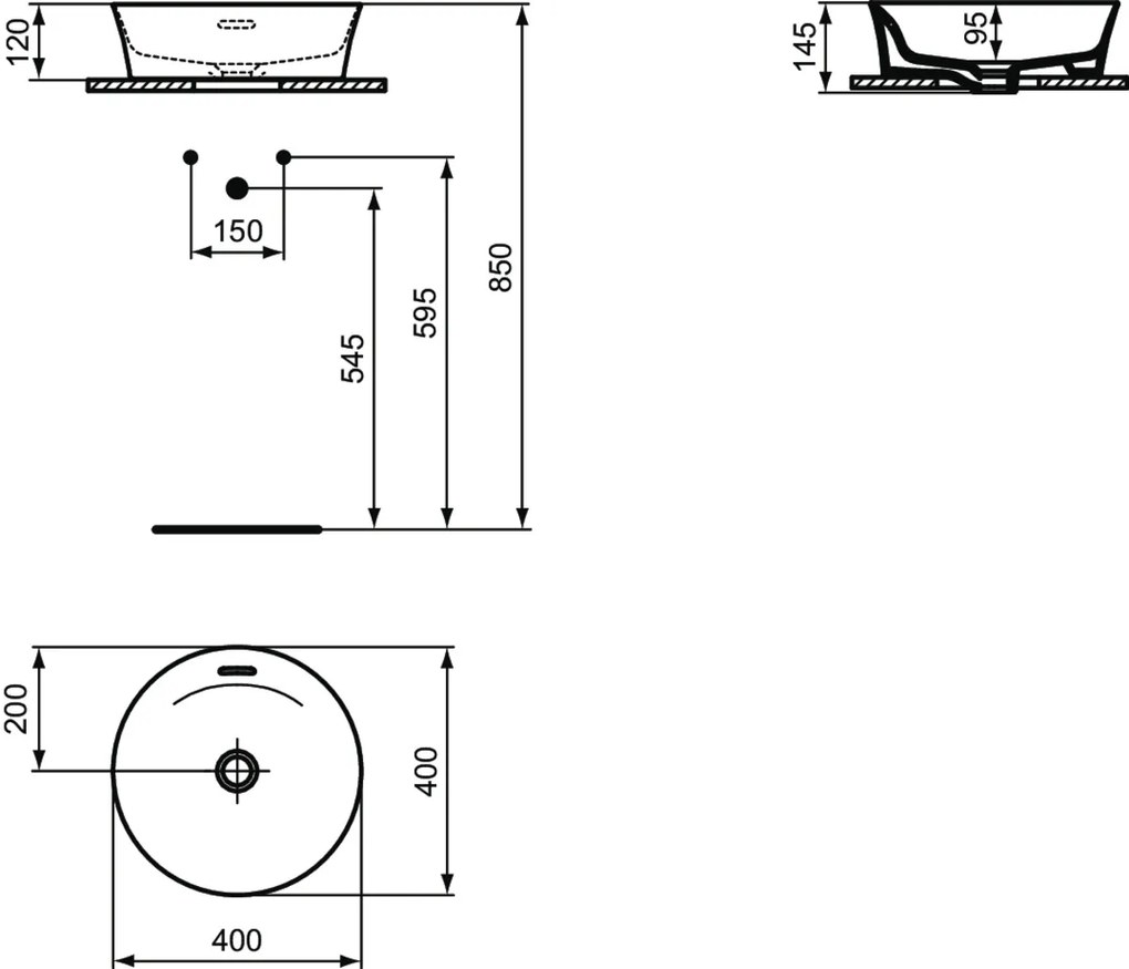 Ideal Standard Ipalyss - Umyvadlo na desku ø 400 mm, s přepadem, bílá E141301