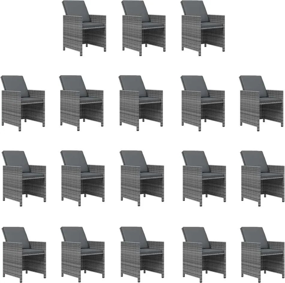 19dílný zahradní jídelní set s poduškami polyratan šedý 3095645