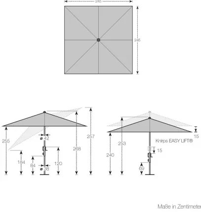 Knirps KNIRPS PHOENIX 245 x 245 cm - zahradní středový slunečník : Barva slunečníku - Tmavě šedá