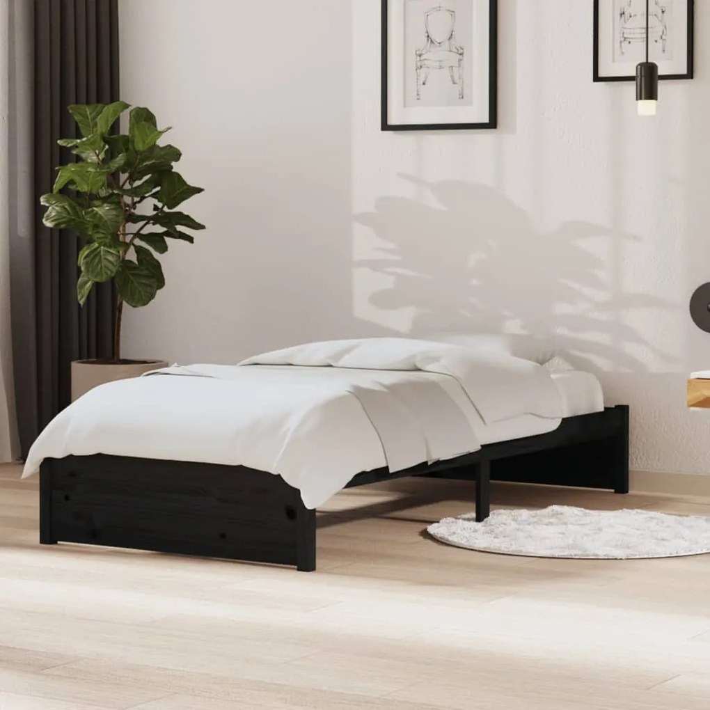 814918 vidaXL Rám postele černý masivní dřevo 90 x 190 cm Single
