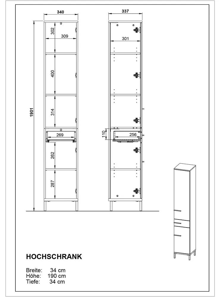 Tmavě šedá vysoká koupelnová skříňka v dekoru dubu 34x34 cm Yonkers - Germania