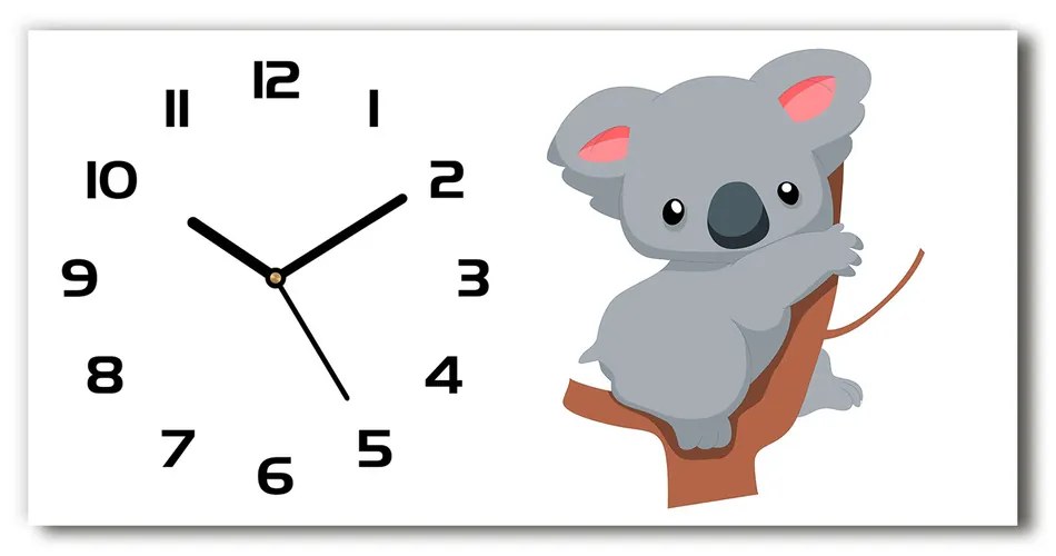 Wallmuralia Skleněné hodiny na stěnu Koala na stromě 60x30 cm