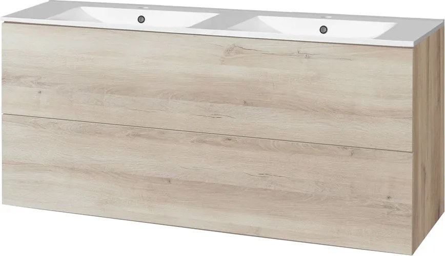 Mereo Mereo, Aira, koupelnová skříňka s keramickým umyvadlem 121 cm, bílá, dub, šedá, CN723