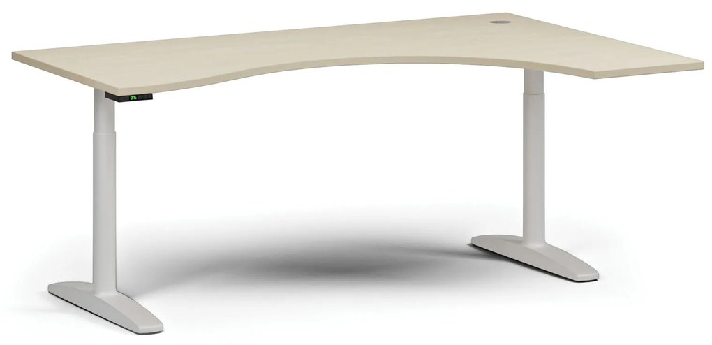 Výškově nastavitelný stůl OBOL, elektrický, 675-1325 mm, ergonomický pravý, deska 1800x1200 mm, bílá zaoblená podnož, grafit