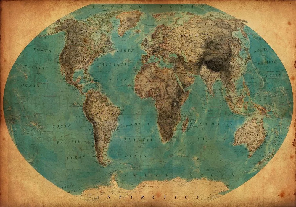 Fototapeta Stará Mapa Světa Omyvatelný vlies 368x254