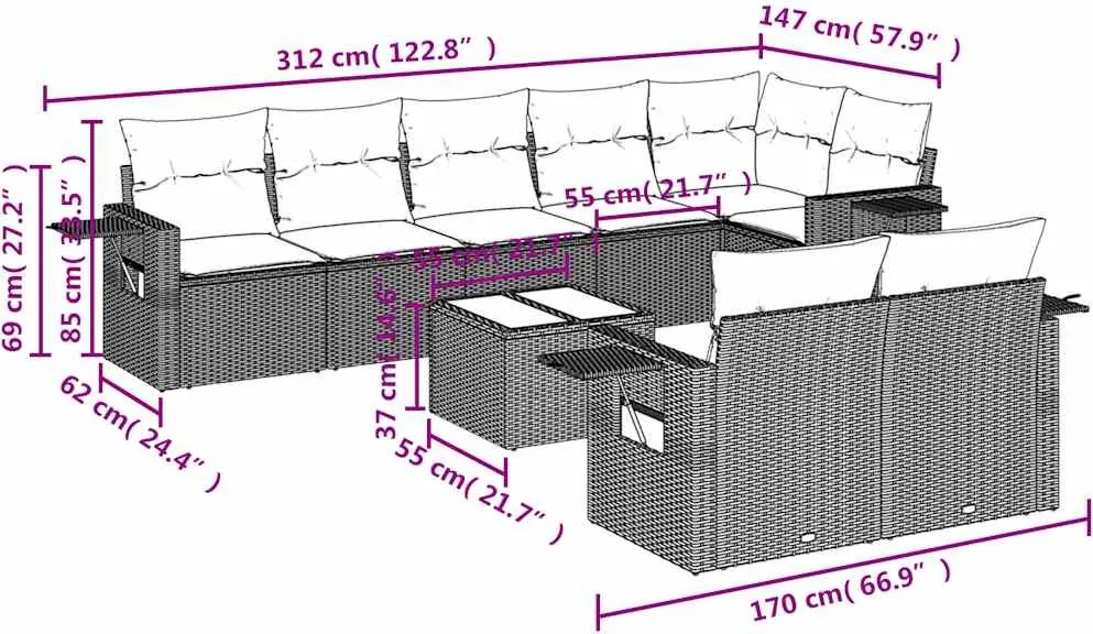 9dílná zahradní sedací souprava s poduškami černá polyratan 3252762