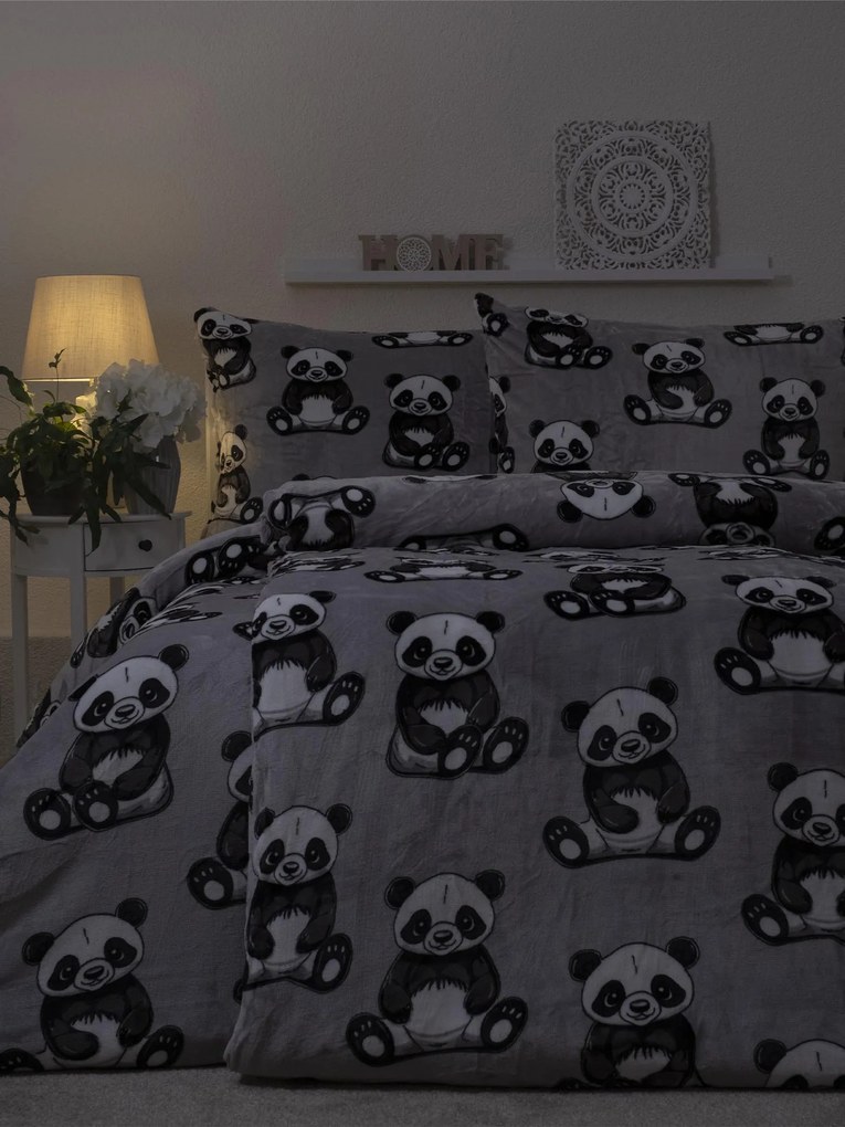 MK Lůžkoviny Prodloužené mikroplyšové povlečení Exclusive - Panda 140 × 220 cm, 70 x 90 cm