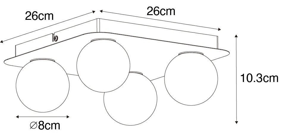 Moderní stropní svítidlo do koupelny ocelové čtvercové 4-světlo - Cederic