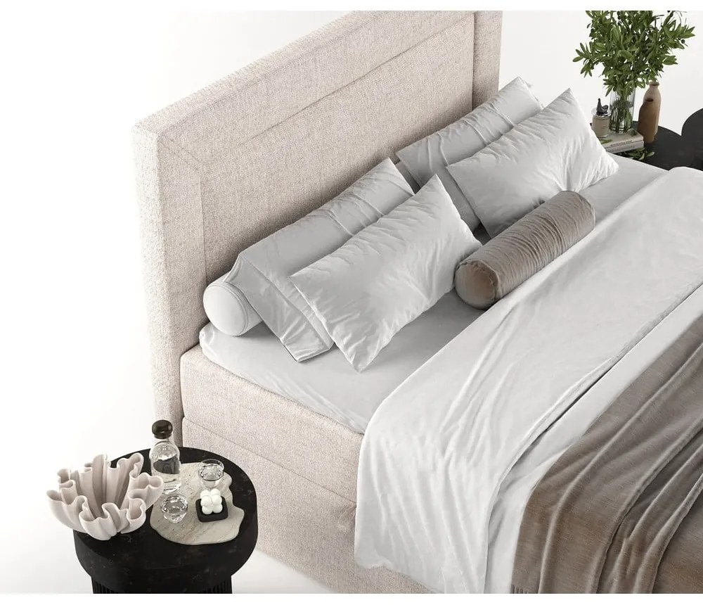 Béžová boxspring postel s úložným prostorem 200x200 cm Imagine – Maison de Rêve