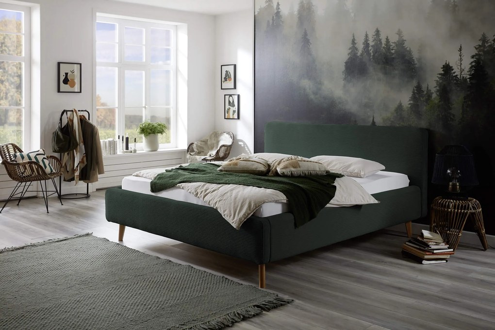 Čalouněná postel taupe s úložným prostorem 180 x 200 cm manšestr zelená MUZZA