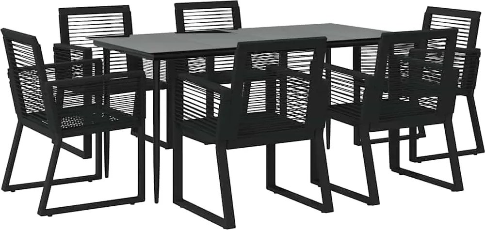 7dílný zahradní jídelní set černý PVC ratan 3156549