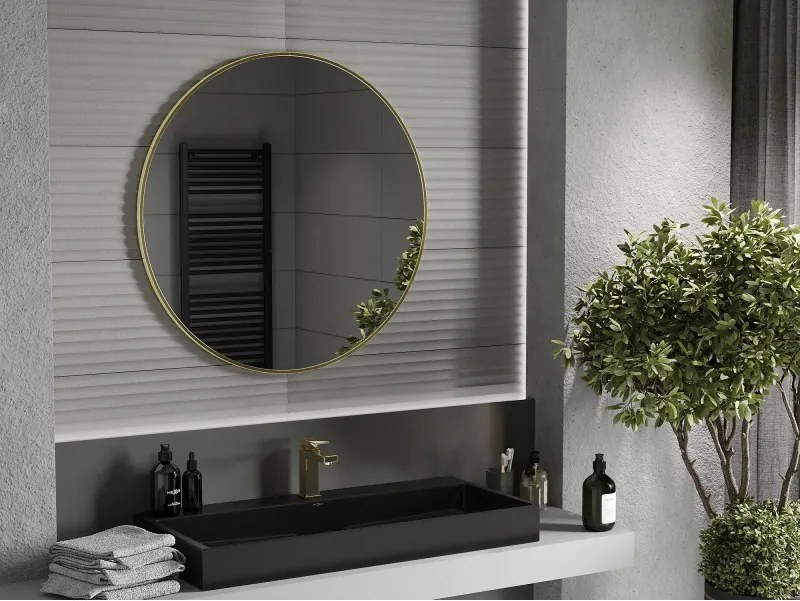 Mexen Loft kulaté koupelnové zrcadlo 90 cm, zlatý rám - 9850-090-090-000-50