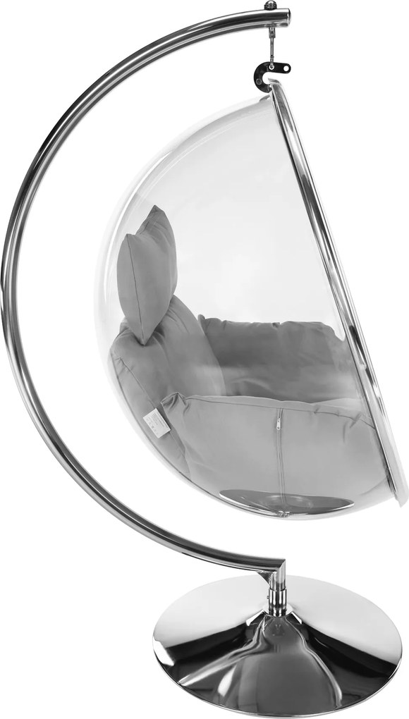 Závěsné křeslo se stojanem, transparentní/stříbrná/šedá, BUBBLE NEW TYP 3