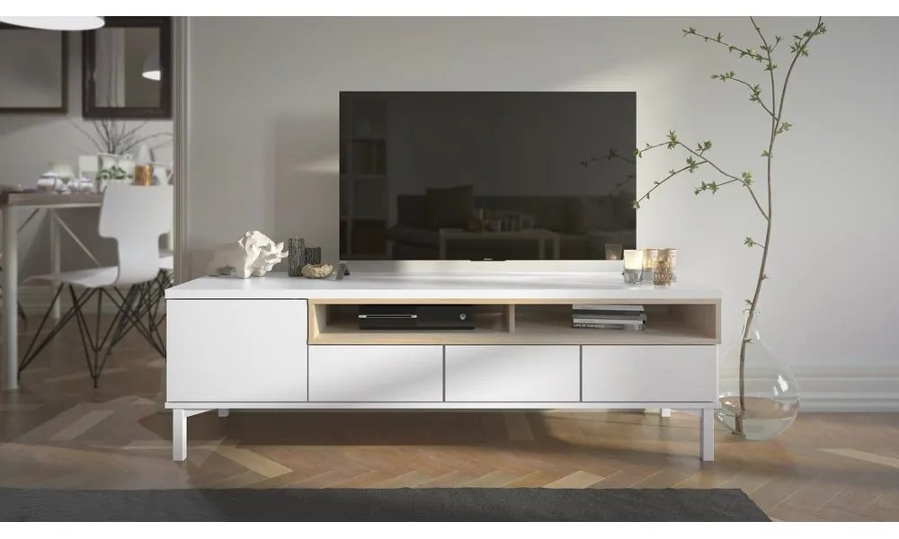 Bílý TV stolek 156x48x48 cm Roomers – Tvilum