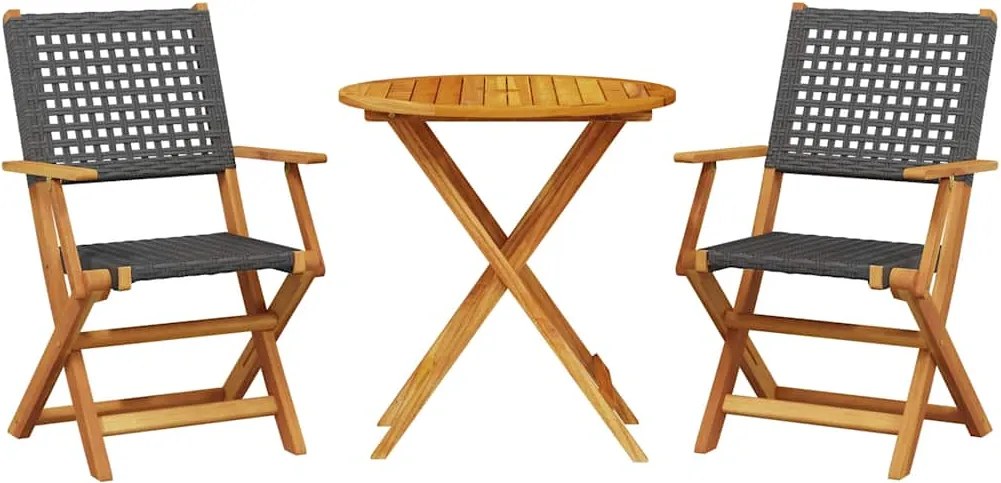 3dílný bistro set černý polyratan a masivní dřevo 3281850
