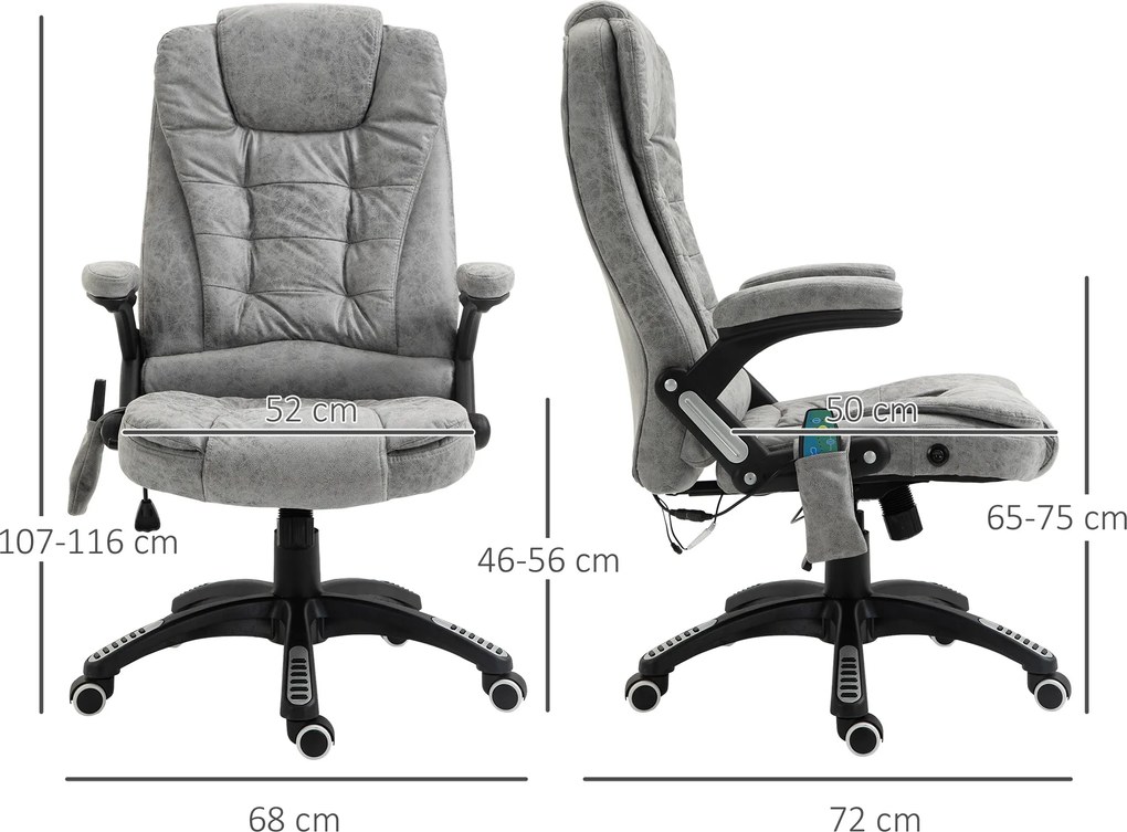 Kancelářská židle Vinsetto s masážní a tepelnou funkcí, ergonomická, výškově nastavitelná, bez tření, 6 masážních bodů, 68 Š x 72 H x 110-120 V cm, š…
