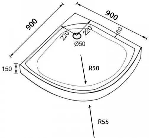 BPS-koupelny Čtvrtkruhový sprchový kout HYD-RK94C 100x100 cm chrom/transparent + vanička HYD-RSV-SXL01A černá