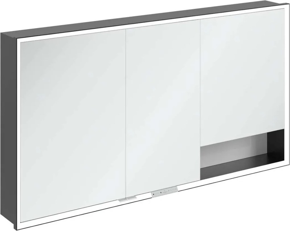 Villeroy & Boch My View+ - Zrcadlová skříňka s LED osvětlením 140x75x17 cm, 3 dvířka, Brilliant White/matná černá B48214VE