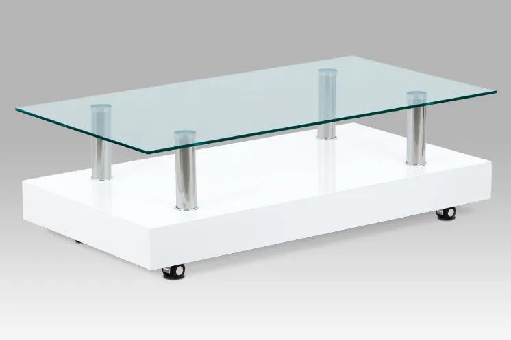 Konferenční stolek na kolečkách NIAS — sklo, bílá, 110×60×35