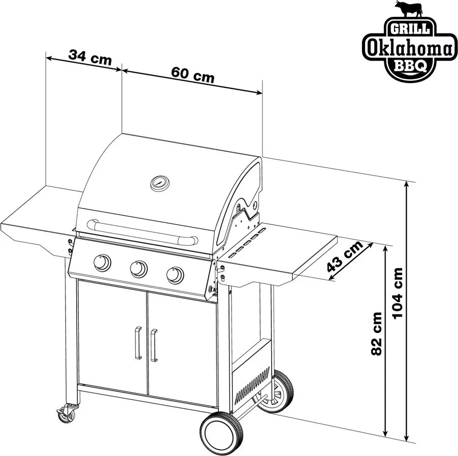 Plynový gril OKLAHOMA BBQ, 3 hořáky, s redukčním ventilem, stříbrná Penta CZ