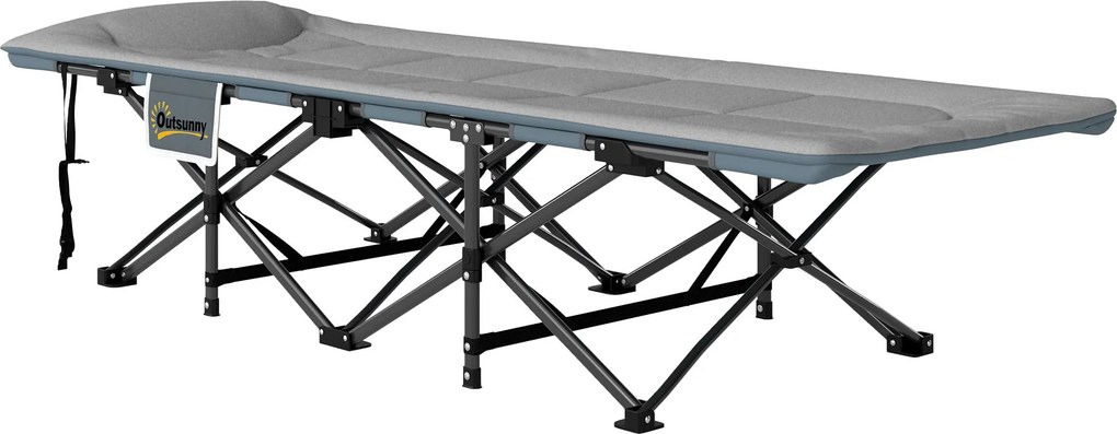 Skládací kempingová postel Outsunny s matrací a polštářem, boční kapsa 187 x 67 x 37 cm, postel pro hosty do 150 kg, skládací postel pro dospělé, ven…