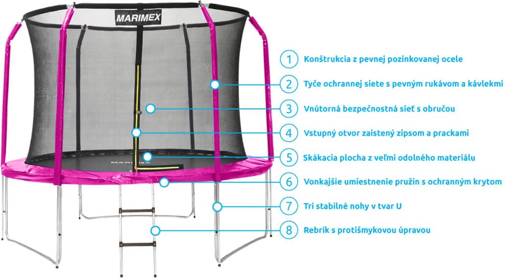 Marimex | Trampolína Marimex Standard 305 cm růžová + vnitřní ochranná síť + schůdky ZDARMA | 19000105