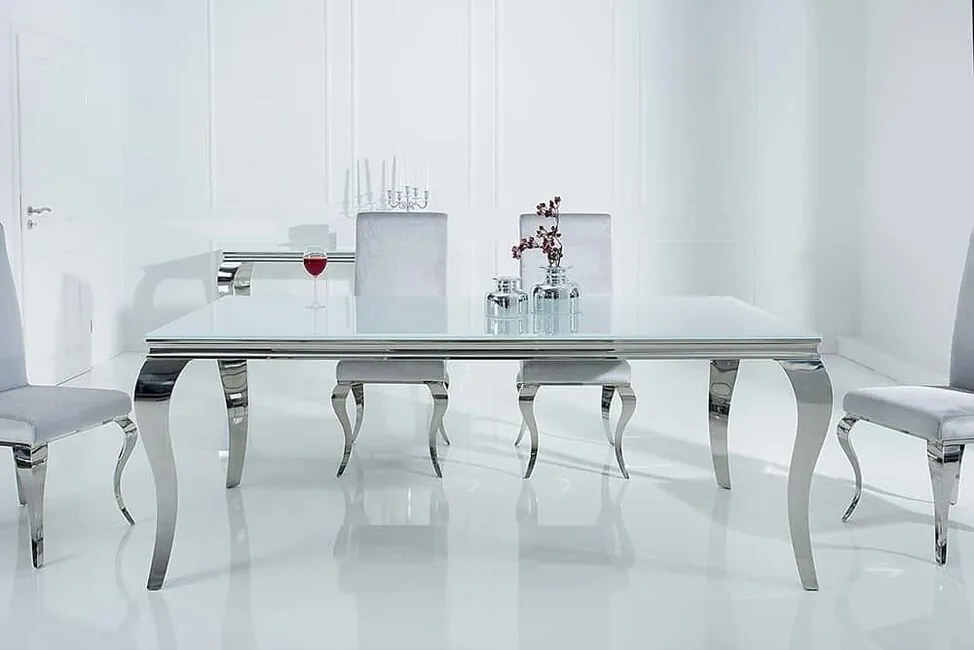Skleněný jídelní stůl Barock White bílá stříbrná 180cm