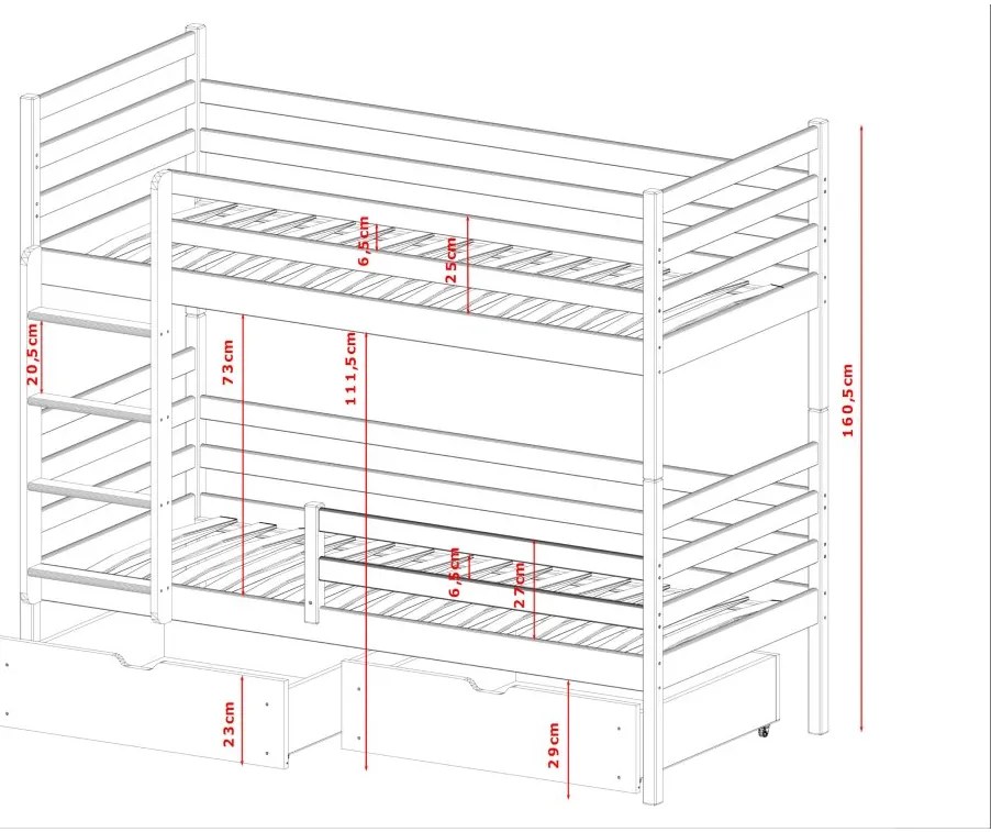 Legno Dětská patrová postel Mone borovice Rozměr (cm): 90x200