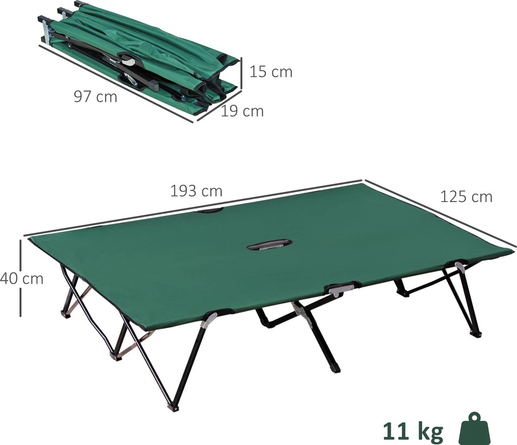 Kempinkové lůžko Outsunny pro 2 osoby s nosností až 136 kg Skládací lůžko s přenosnou taškou Oxford Green Black 193 x 125 x 40 cm pro outdoorová dobr…