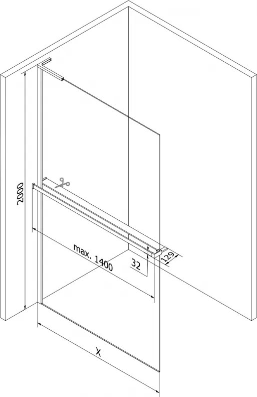 Mexen Kioto+ L, sprchová zástěna Walk-In s poličkou a věšákem 70 x 200 cm, 8mm sklo námraza, grafitový profil, 800-070-123-66-30