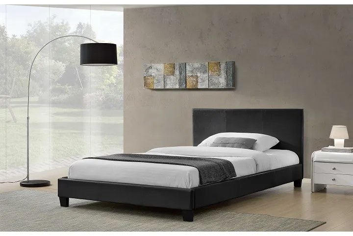 Manželská postel 160x200 cm s lamelovým roštem černá ekokůže TK3019