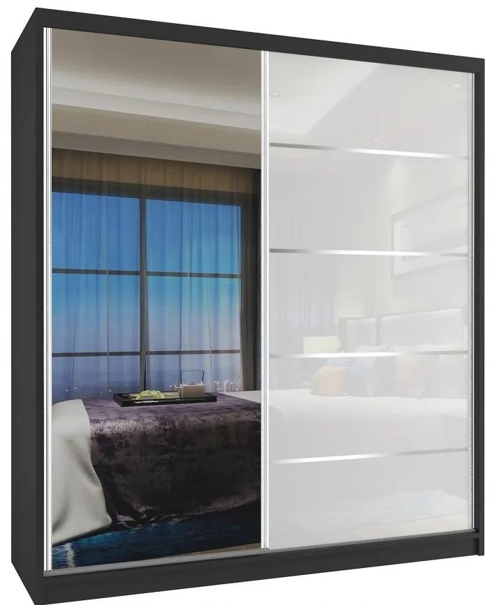 Stylová šatní skříň s posuvnými dveřmi Albino 133 cm - černá / bílý