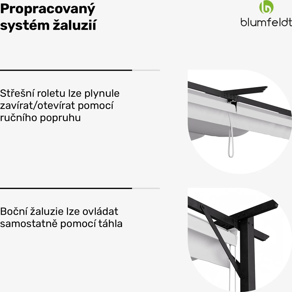 Blumfeldt Pantheon Robust, pergola, 3 x 4 m, s bočními roletami, práškově lakovaná ocel odolná vůči povětrnostním vlivům