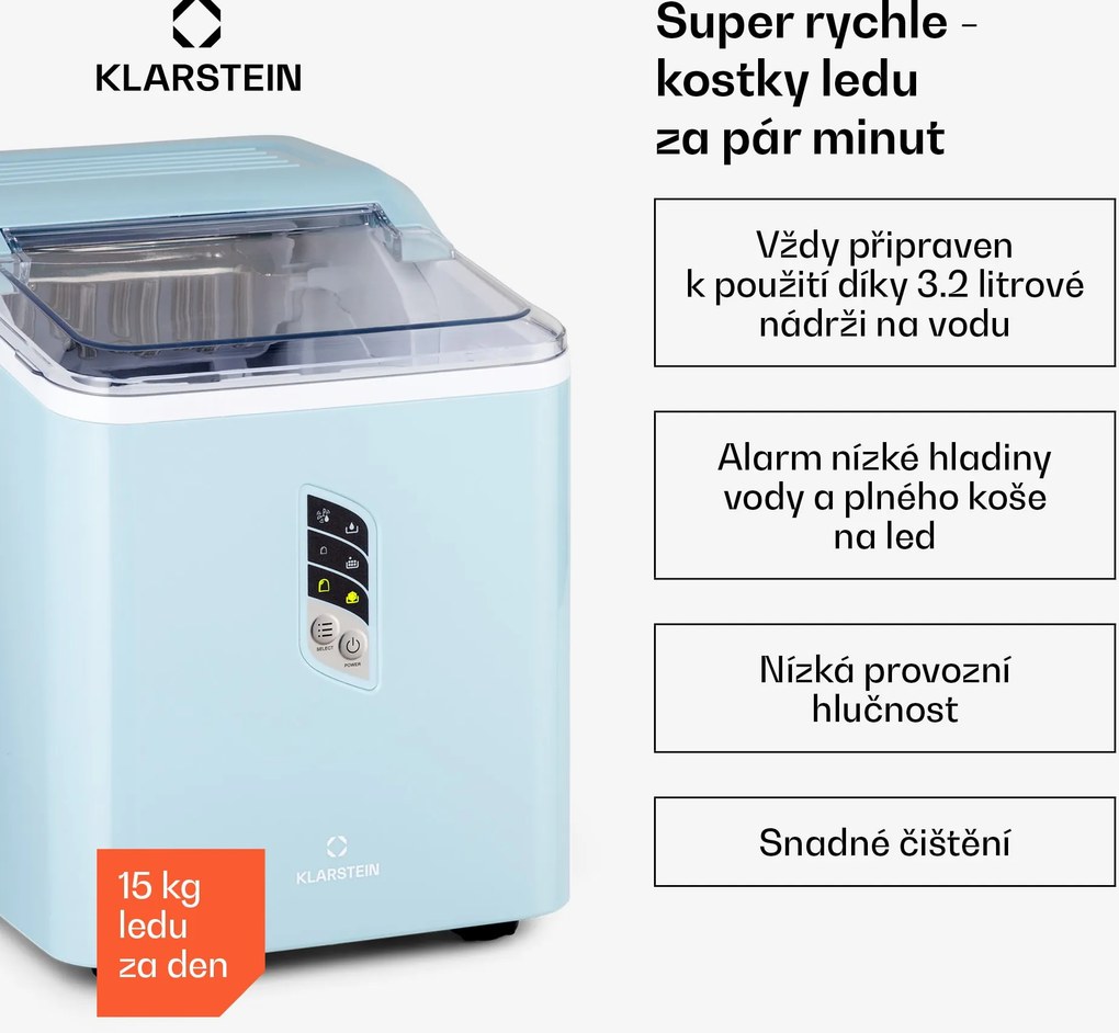 Klarstein Albaron, výrobník ledu, tvar náboje, 12 kg/24 h, 1,5 l nádrž, displej