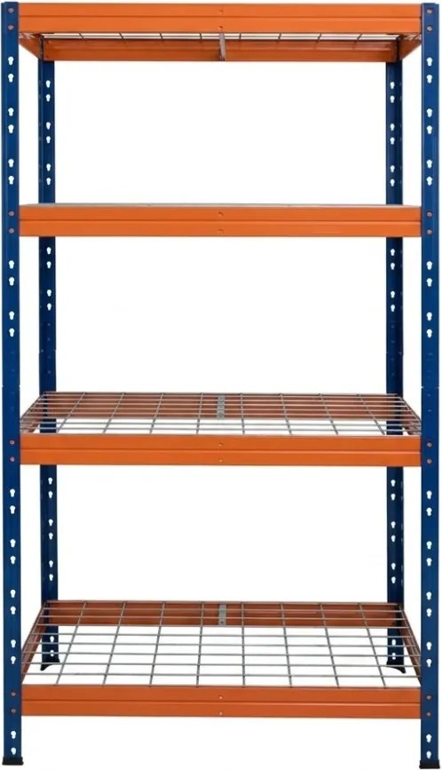 Kovový regál RIVET PRO 180x90x45 ocelová mřížka 4 úrovně modro-oranžová
