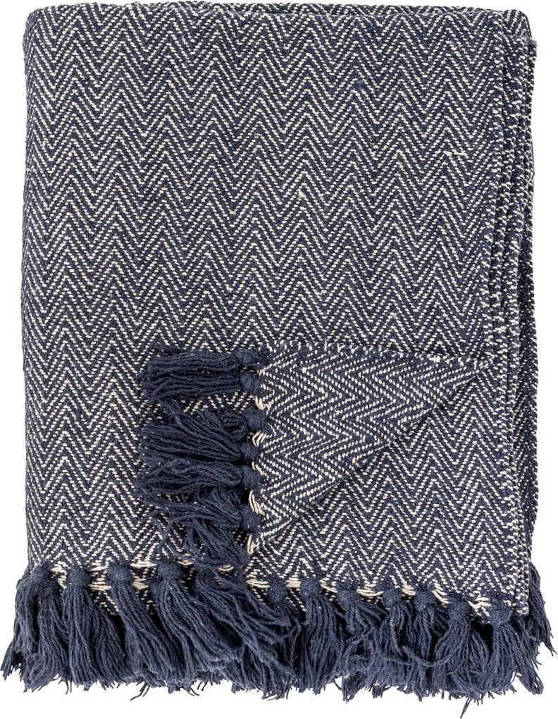 Pléd z recyklované bavlny 160x130 cm HERRINGBONE Bloomingville - modrý