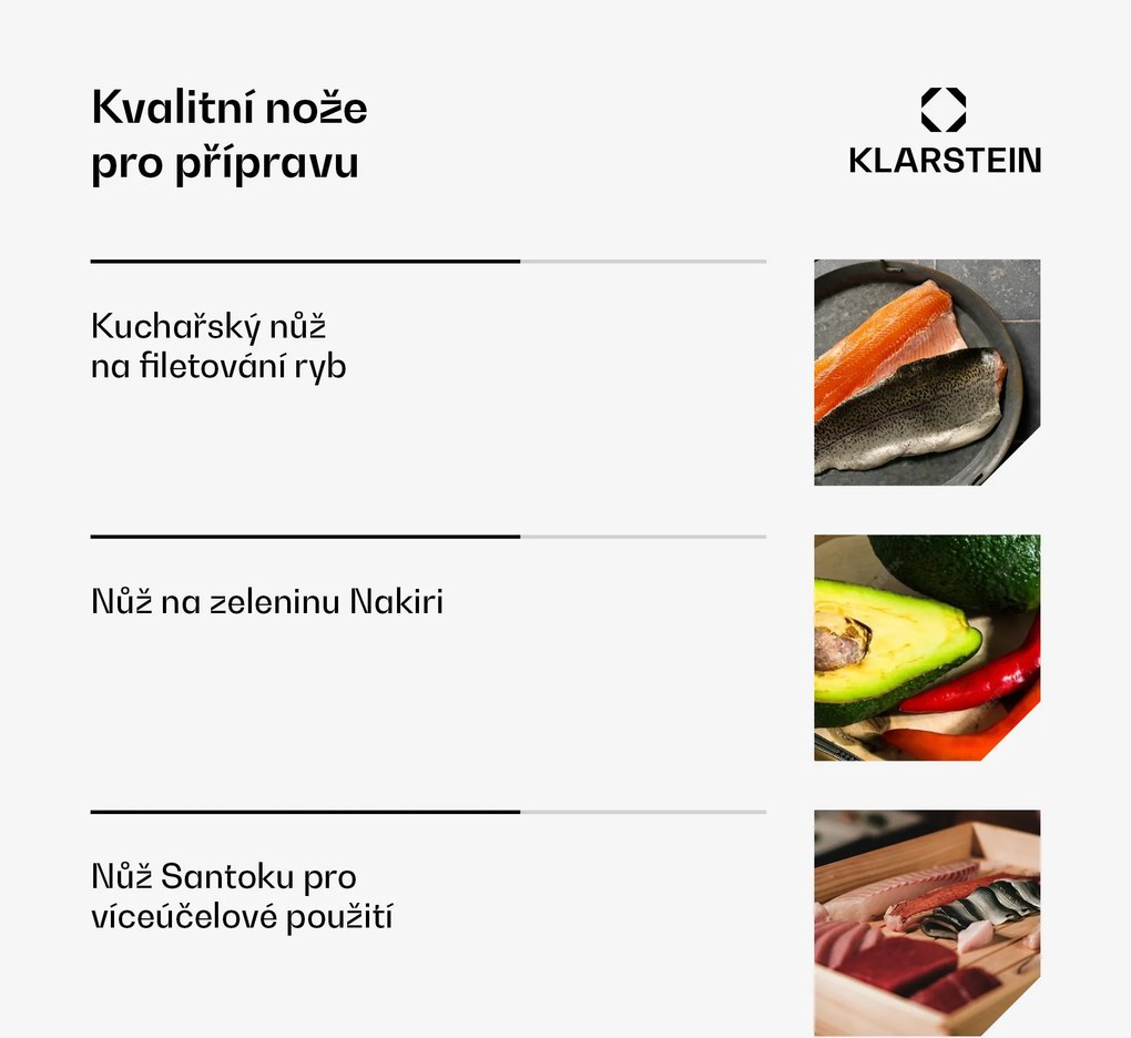 Klarstein Shibui sada nožů na sushi, 15 dílů, 4 nože s praktickým příslušenstvím