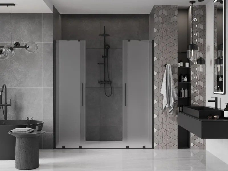 Mexen Velar Duo, posuvné sprchové dveře do otvoru 180 cm, 8mm sklo námraza, černá matná, 871-180-000-32-70