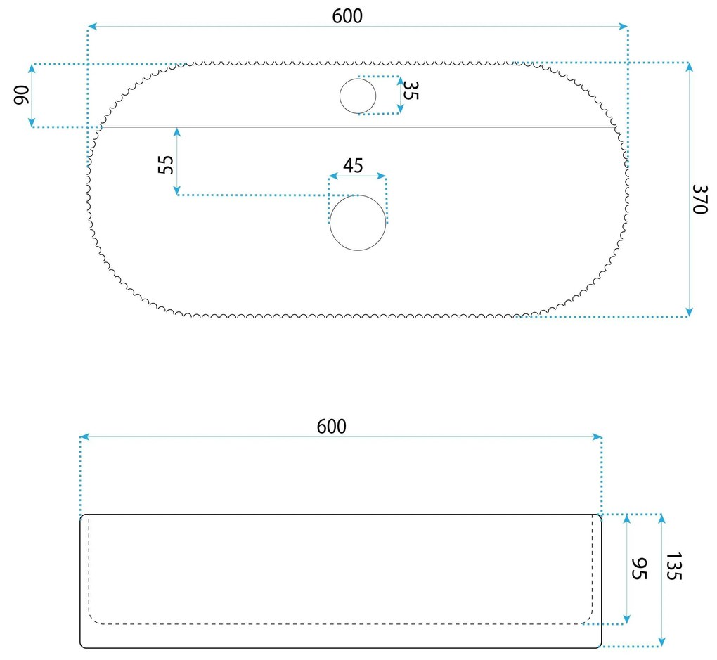 Rea Marcela, umyvadlo na desku 600x370x135 mm, bílá lesklá, REA-U4002