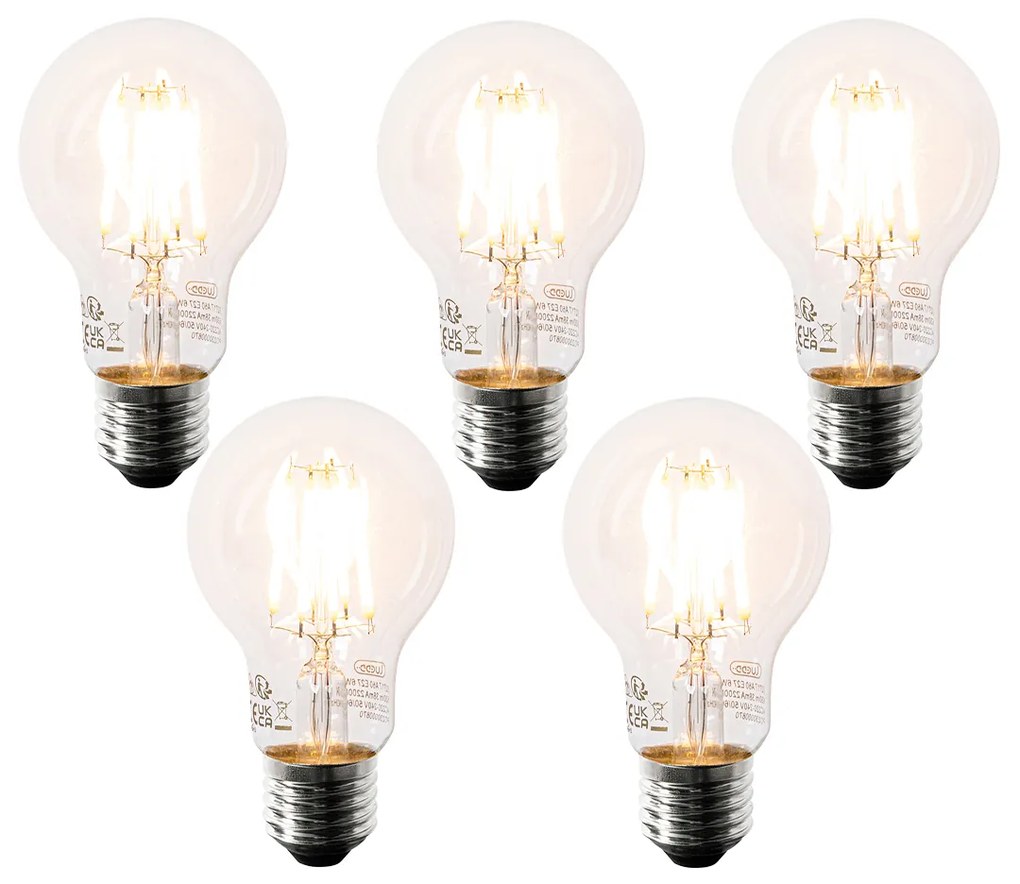 Sada 5 LED žárovek E27 A60 čirých 6W 630 lm 2200K