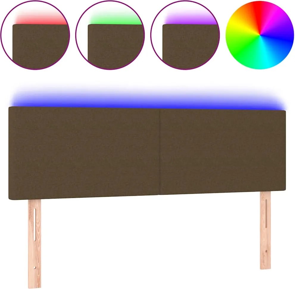 Čelo postele s LED tmavě hnědé 144x5x78/88 cm textil 3121333