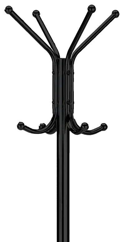 Věšák stojanový, výška 182 cm, kovová konstrukce, černý matný lak, nosnost 10 kg