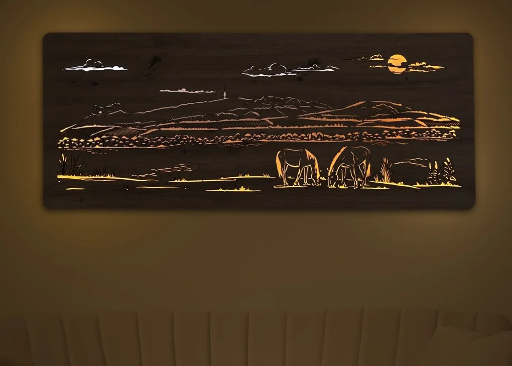 Li-Go "Pálava" světelný obraz s baterií 120x50cm varianta ovládání: manuál/pohybové čidlo, provedení povrchu: ořech